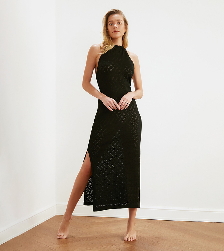 Buy Trendyol Halter Neck Beach Midi Dress In Black | 6thStreet Bahrain