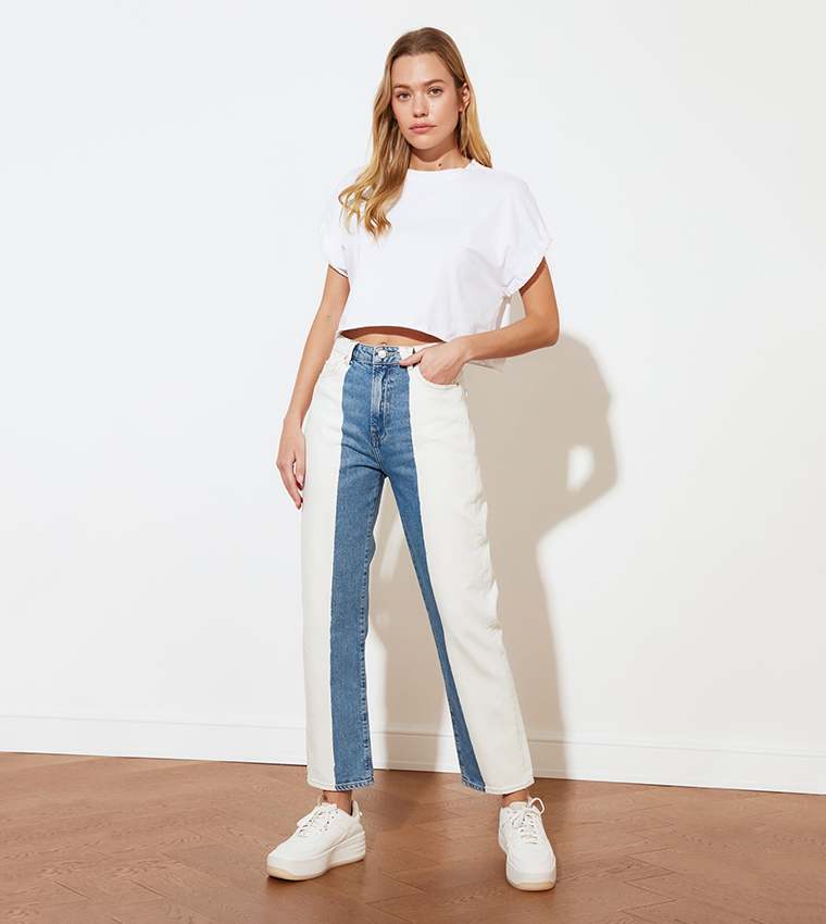 Buy Trendyol High Waist Colorblocked Straight Jeans In Multiple Colors ...