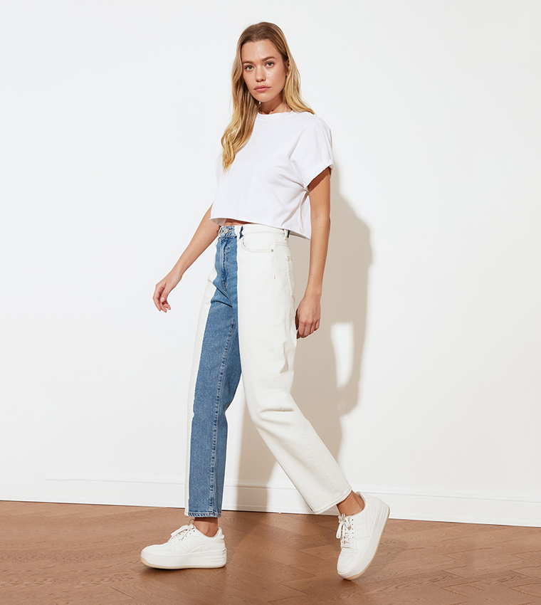 Buy Trendyol High Waist Colorblocked Straight Jeans In Multiple Colors ...