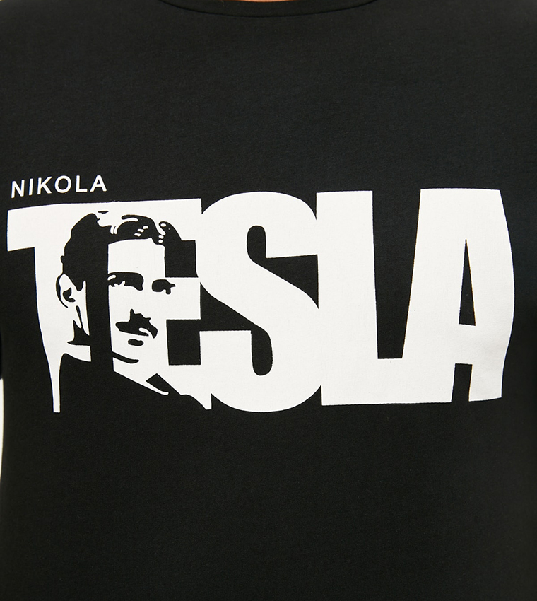 Buy Trendyol Tesla Printed Licensed Knitted Pajamas Set In Black ...