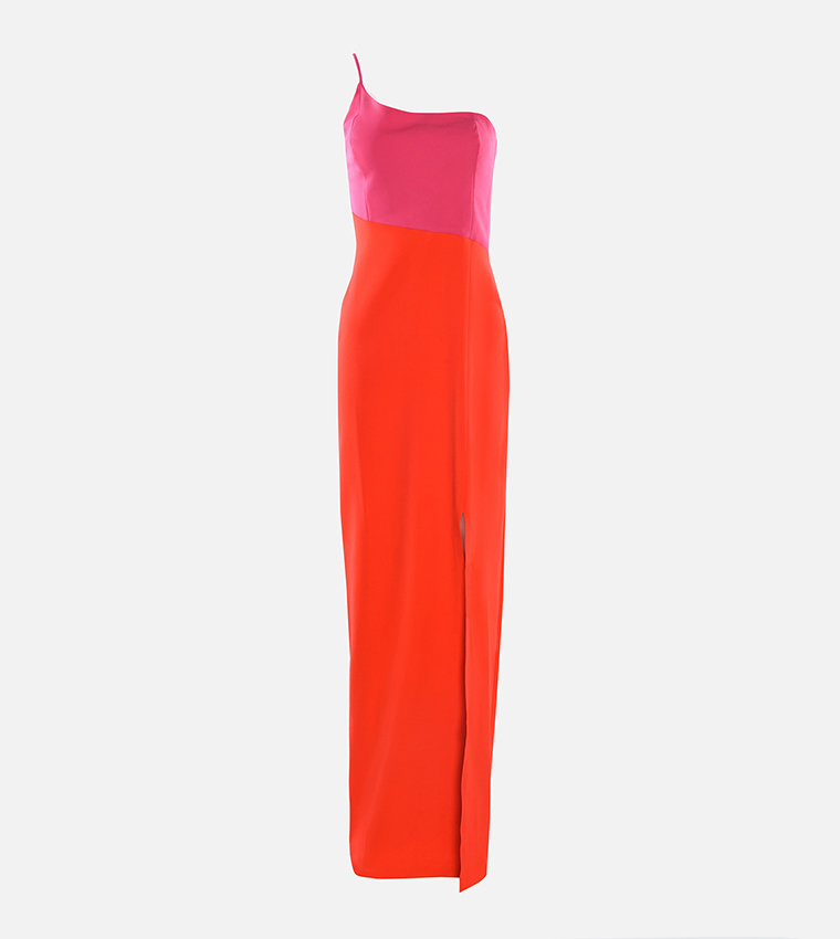 Buy Trendyol Red Color Block Evening Dress & Graduation Gown In Red ...