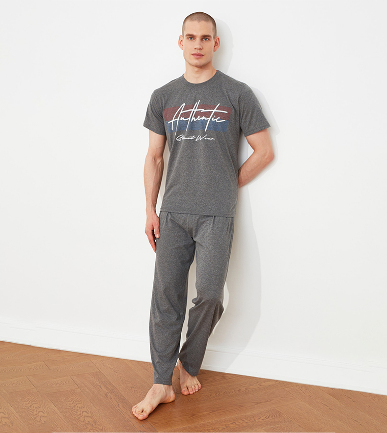 Buy Trendyol Knitted Pajamas Set In Grey | 6thStreet UAE
