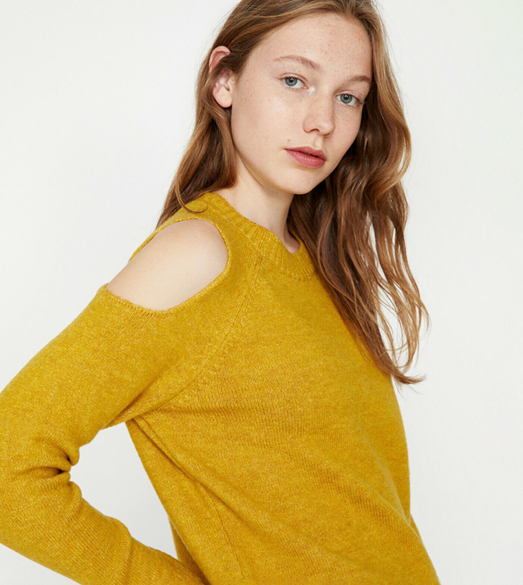 Buy Koton Open Shoulder Knitwear Sweater In Yellow | 6thStreet Saudi Arabia