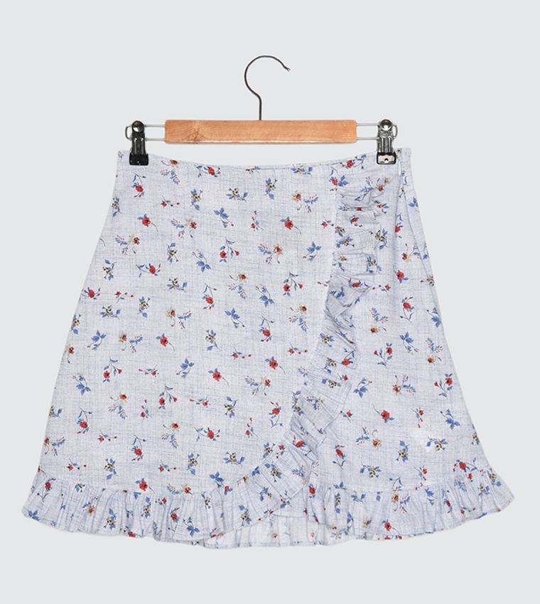Buy Trendyol Floral Ruffle Mini Skirt In Light Blue | 6thStreet Bahrain