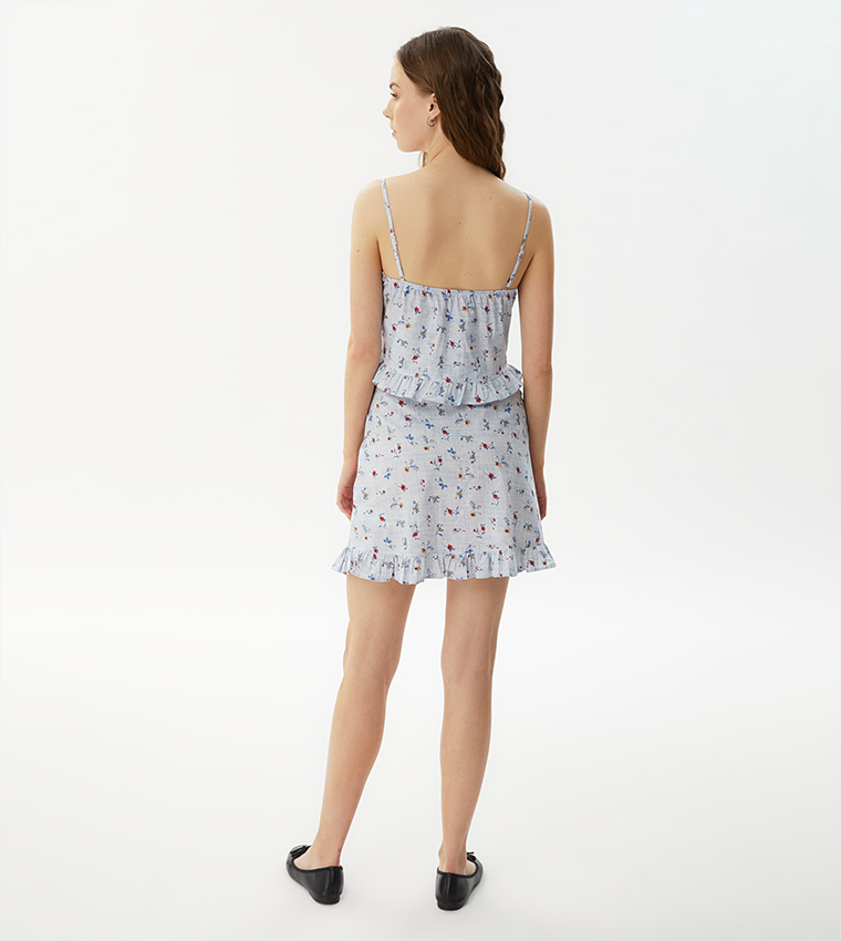 Buy Trendyol Floral Ruffle Mini Skirt In Light Blue | 6thStreet Qatar
