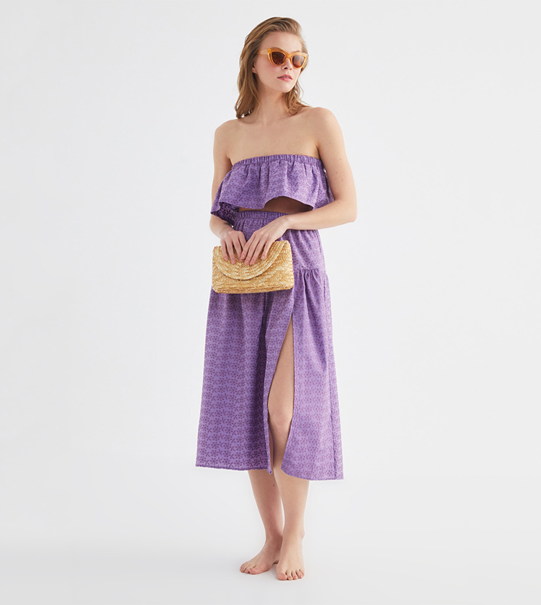 Buy Trendyol Lilac Slit Detailed Woven Bottom Top Team In Purple ...