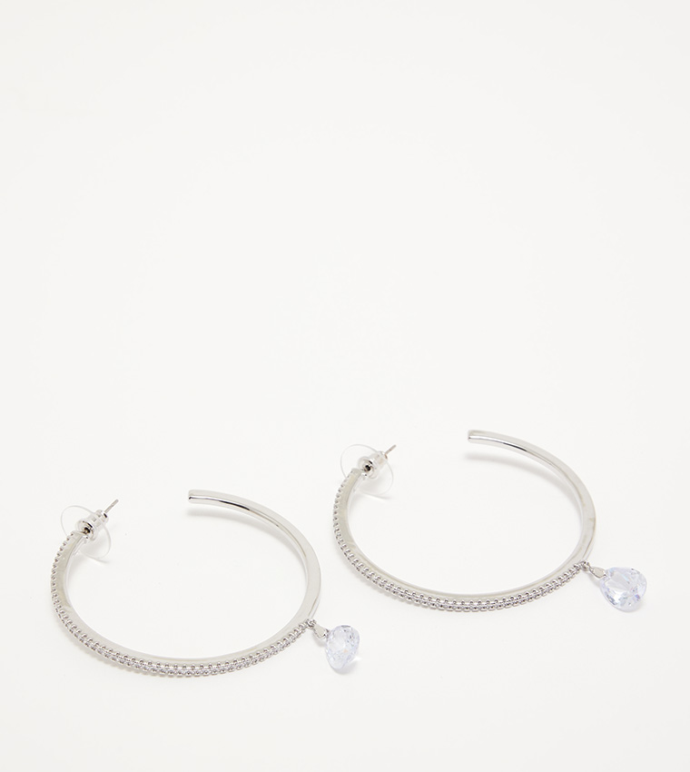 Buy Aldo Accessories ADELAA Silver Tone Half Hoop Earrings In Silver ...