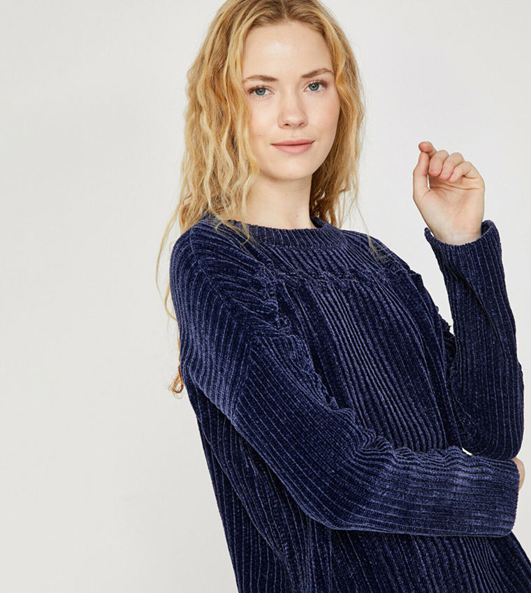 Buy Koton Solid Embroidered Sweater In Blue | 6thStreet Kuwait