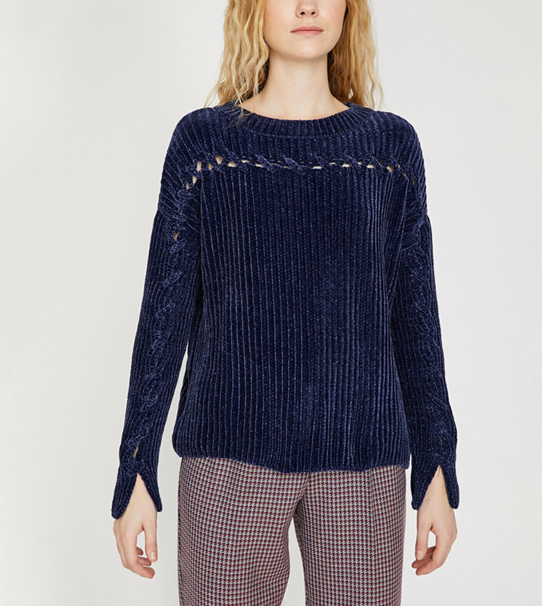 Buy Koton Solid Embroidered Sweater In Blue | 6thStreet Kuwait