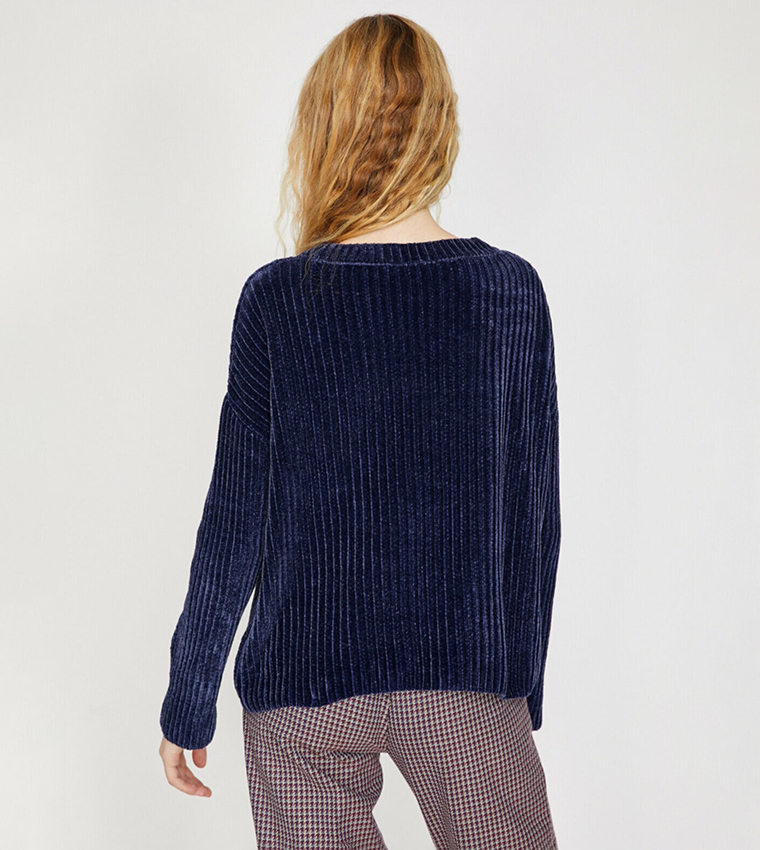 Buy Koton Solid Embroidered Sweater In Blue | 6thStreet Kuwait