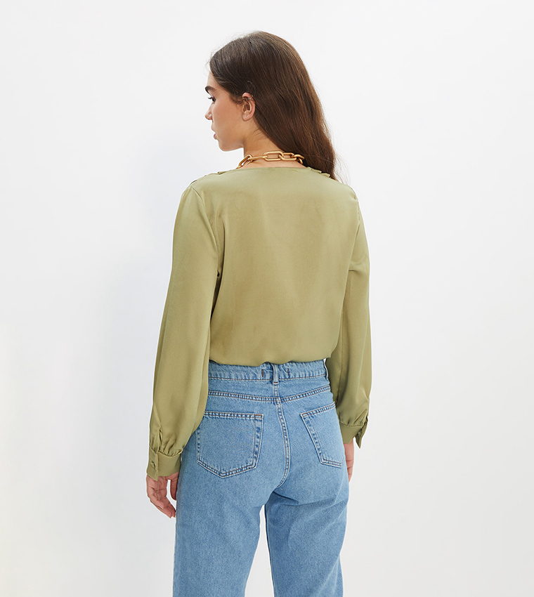Buy Trendyol Double Breasted Collar Body In Green | 6thStreet Qatar