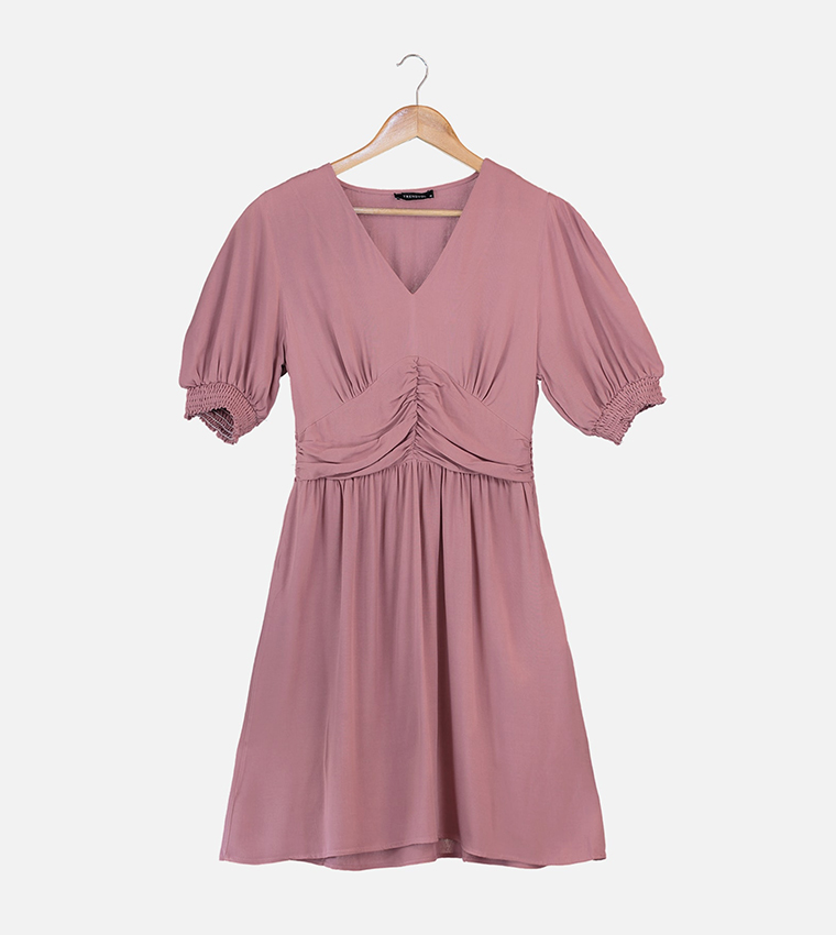 Buy Trendyol Dried Rose Gathered Detailed Dress In Pink | 6thStreet Kuwait