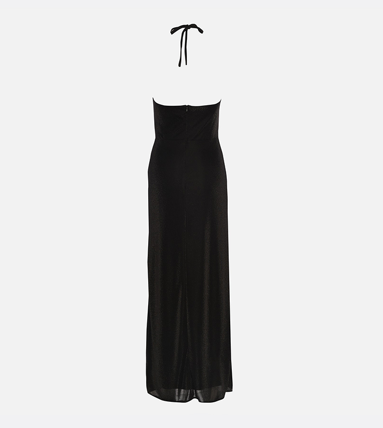 Buy Trendyol Neck Detailed Evening Dress & Graduation Gown In Black ...