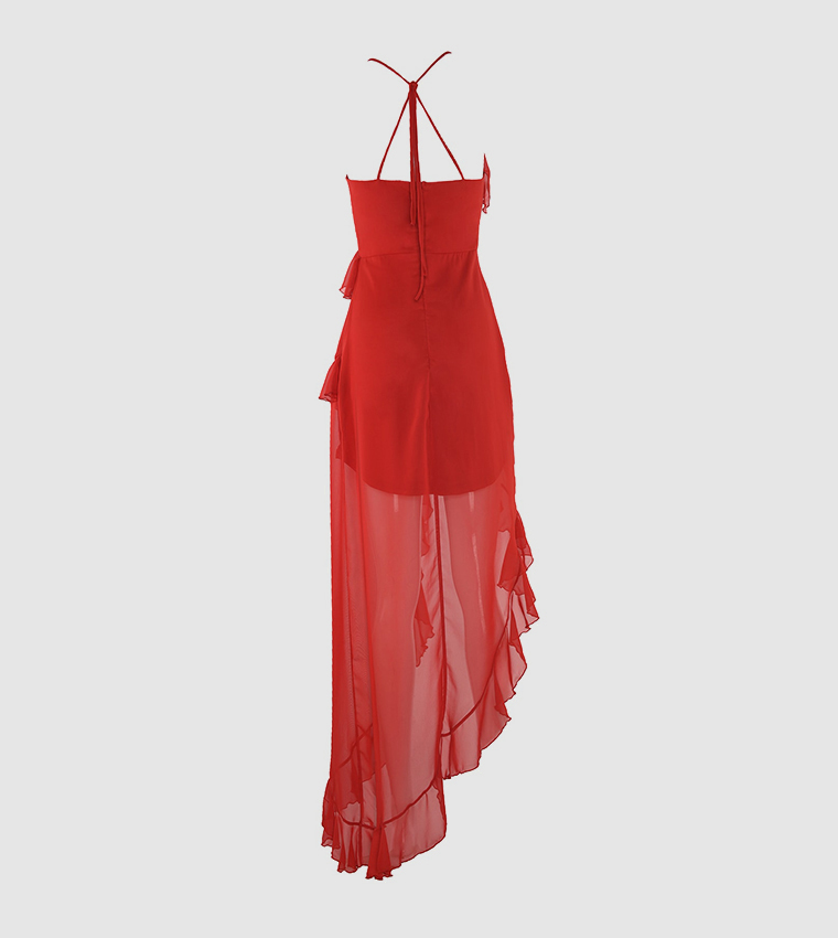 Buy Trendyol Red Collar Detailed Evening Dress & Graduation Gown In Red ...