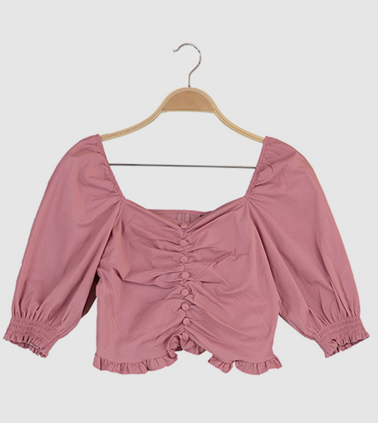 Buy Trendyol Dried Rose Gathered Detailed Blouse In Red | 6thStreet UAE