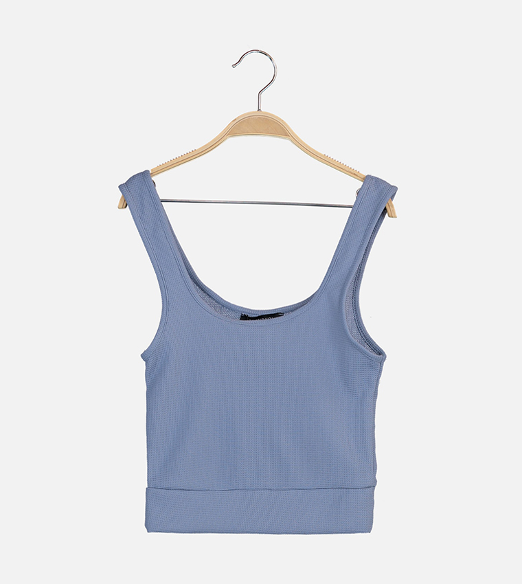 Buy Trendyol Basic Crop Top In Blue | 6thStreet Qatar