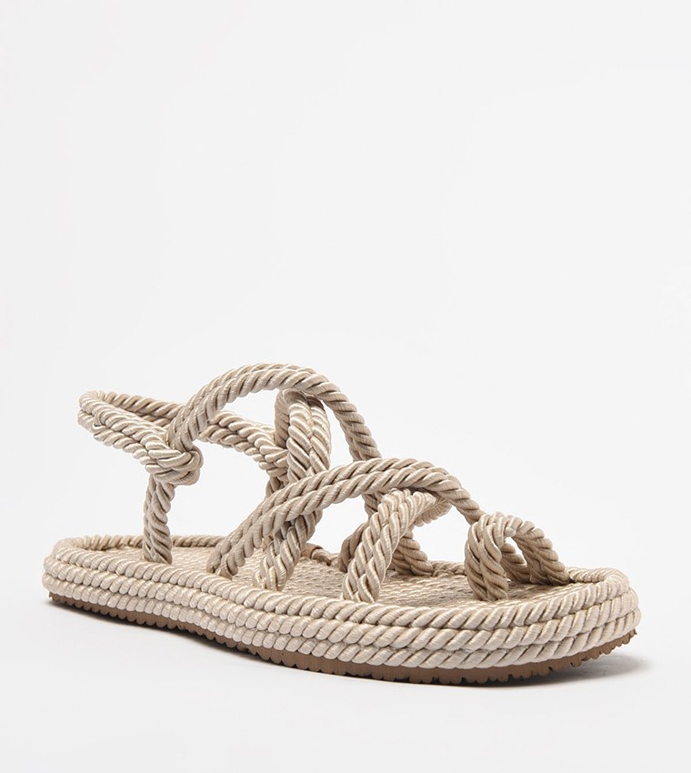 Buy Trendyol Rope Corded Flat Sandals In Cream | 6thStreet UAE