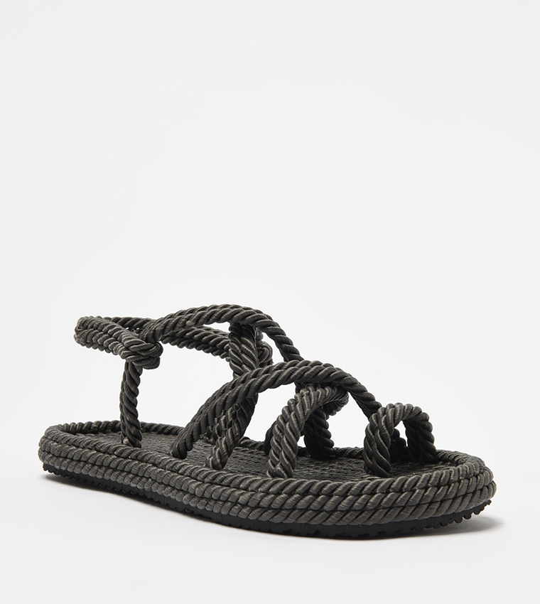 Buy Trendyol Rope Corded Flat Sandals In Grey | 6thStreet UAE