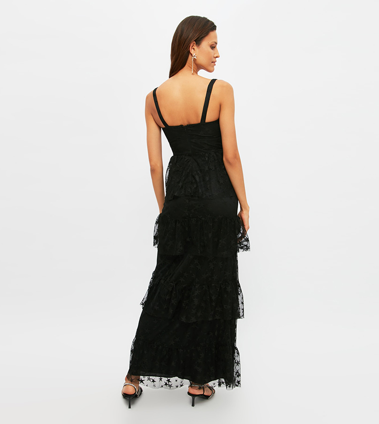 Buy Trendyol Neck Detailed Evening Dress & Graduation Gown In Black ...