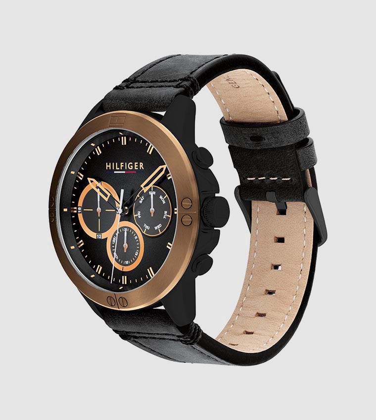 Buy Tommy Hilfiger Round Dial Black Leather Analog Watch In Black ... Buy Tommy Hilfiger Round Dial Black Leather Analog Watch In Black ...