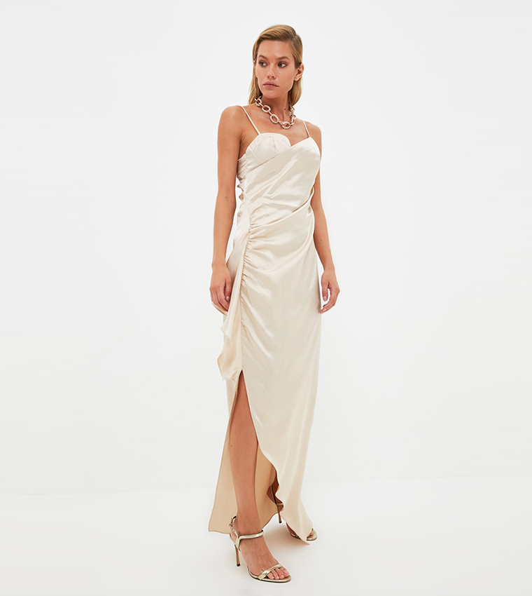 Buy Trendyol Waist Detailed Evening Dress & Graduation Dress In Beige ...