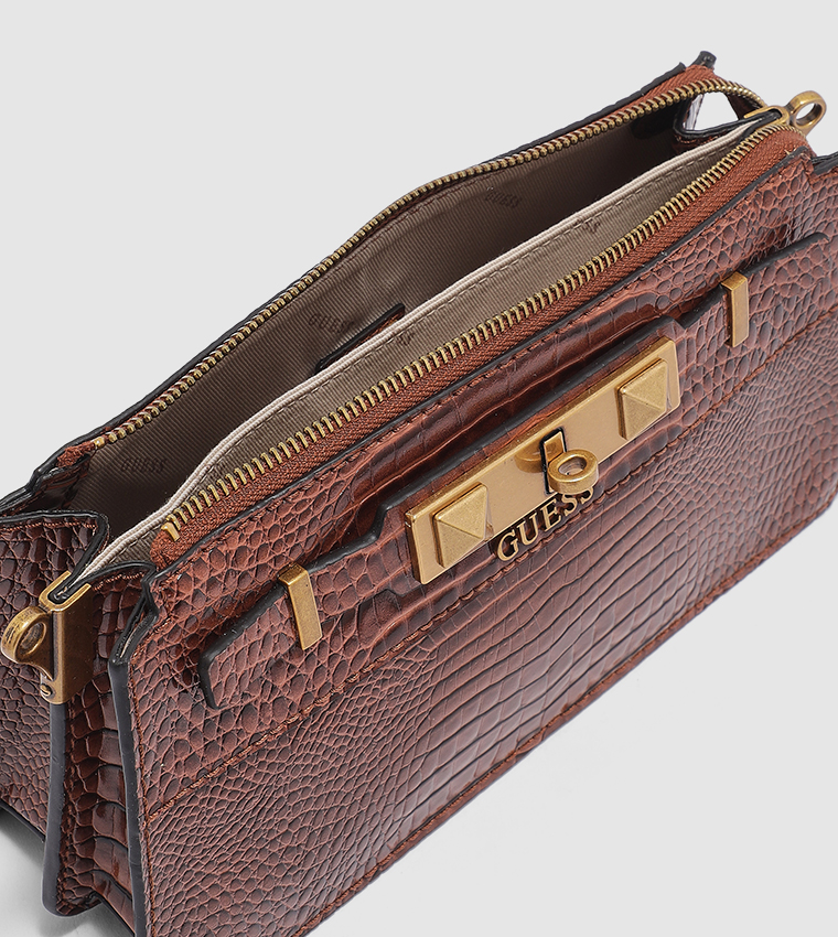 Buy Guess Raffia Mini Cross Body Top Zip In Brown | 6thStreet Kuwait