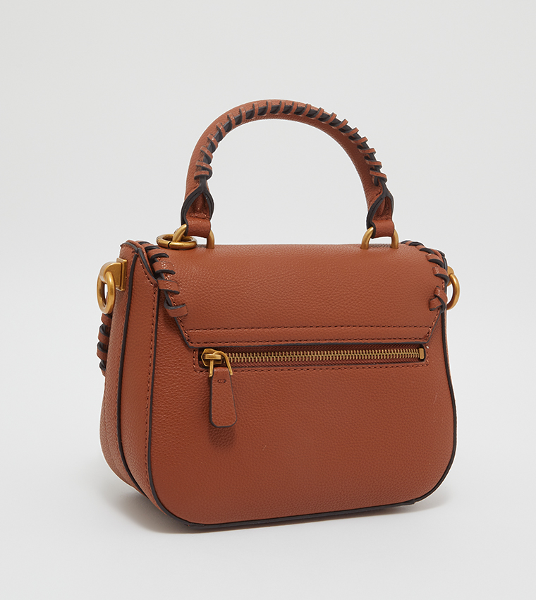 Buy Guess Kaoma Logo Detailed Satchel With Tassels In Brown | 6thStreet ...