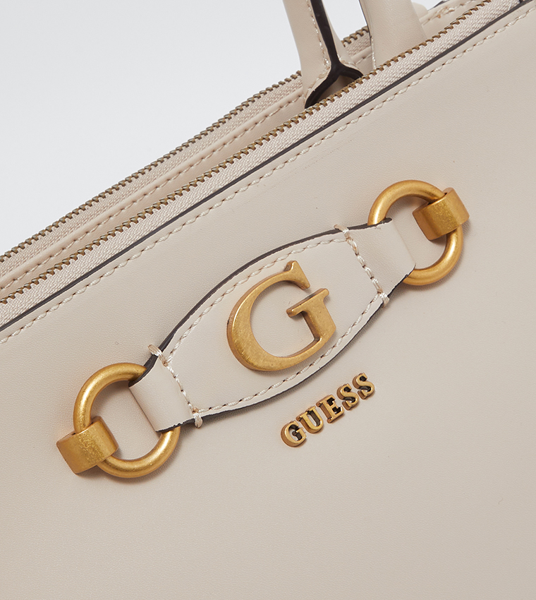 Buy Guess Izzy Status Logo Detailed Satchel Bag In Beige | 6thStreet Kuwait