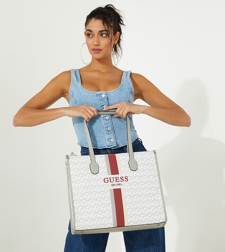 Buy Guess Silvana Logo Detailed Tote Bag In White | 6thStreet UAE