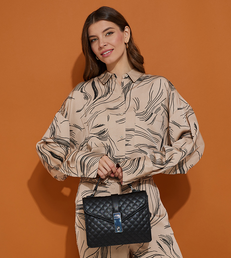 Buy Guess Quilted Satchel Bag In Black | 6thStreet Kuwait