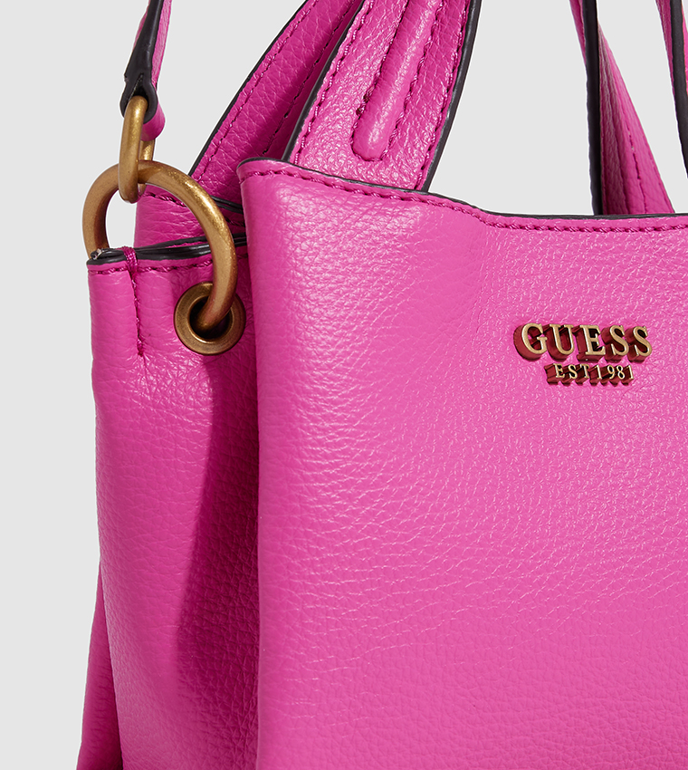 Buy Guess Logo Detail Textured Shoulder Bag In Pink | 6thStreet Kuwait
