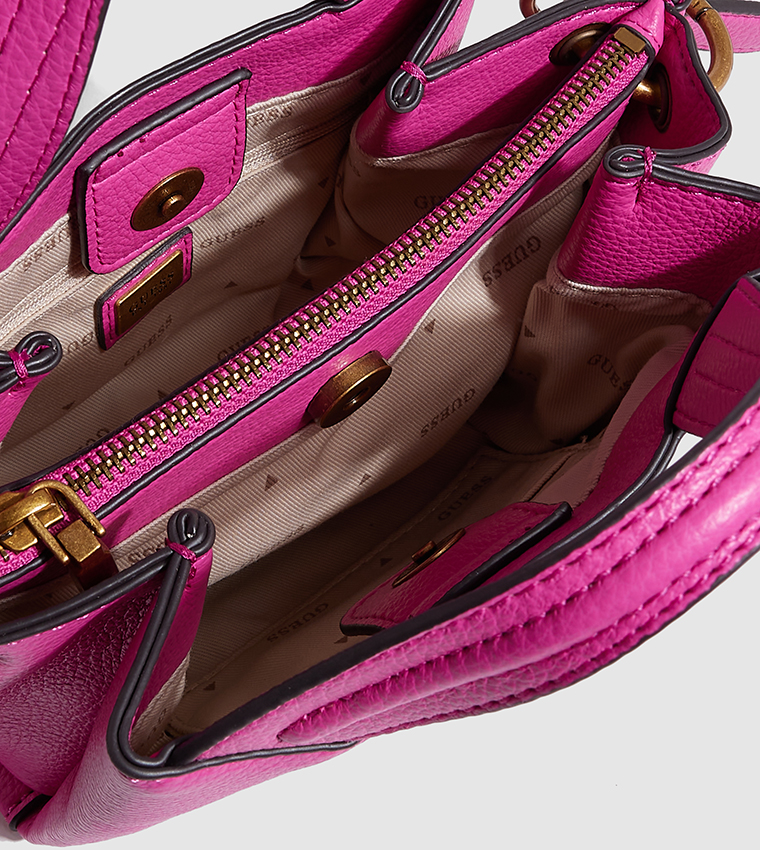 Buy Guess Logo Detail Textured Shoulder Bag In Pink | 6thStreet Kuwait