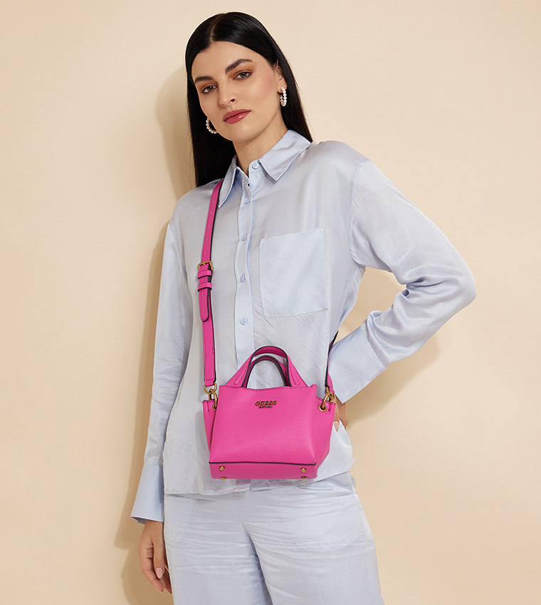 Buy Guess Logo Detail Textured Shoulder Bag In Pink | 6thStreet Kuwait