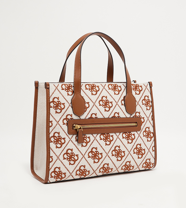 Buy Guess SILVANA Monogram Embroidered Tote Bag In Tan | 6thStreet Qatar