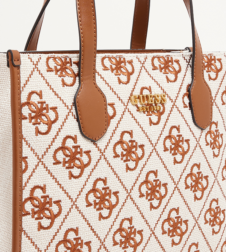 Buy Guess SILVANA Monogram Embroidered Tote Bag In Tan | 6thStreet Qatar