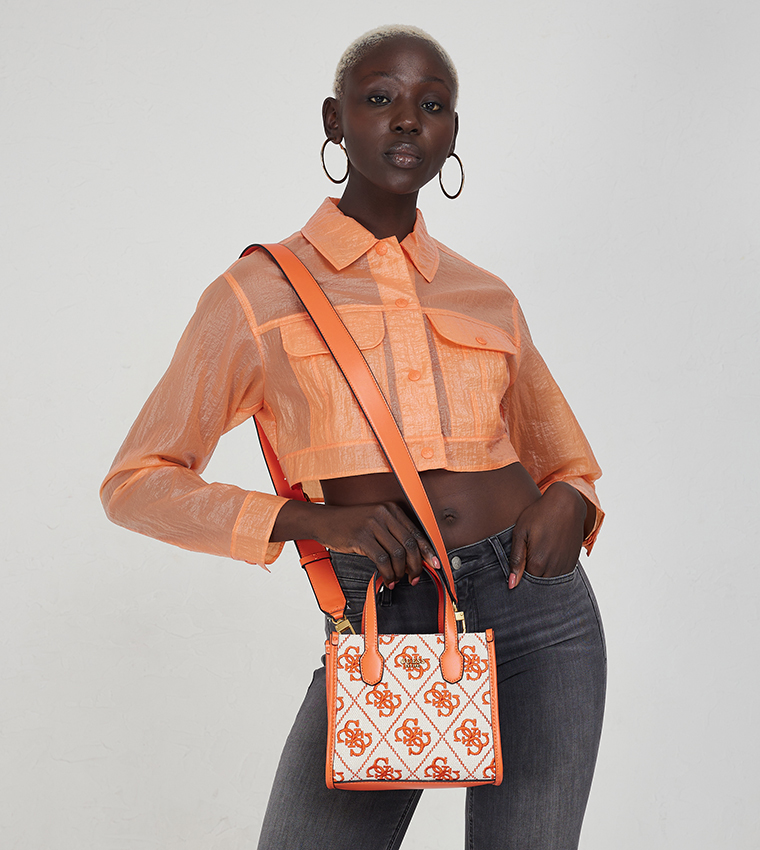 Buy Guess SILVANA Monogram Embroidered Tote Bag In Orange | 6thStreet ...
