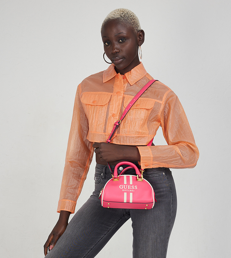 Buy Guess MILDRED Logo Printed Handheld Bag In Pink | 6thStreet Qatar