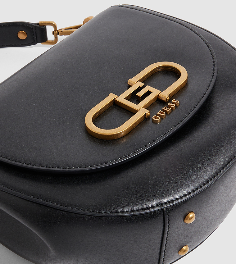 Buy Guess Logo Detail Flap Closure Crossbody Bag In Black | 6thStreet ...