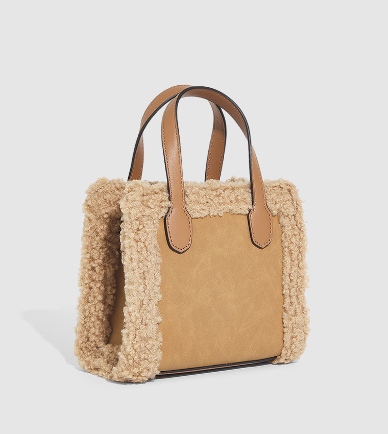 Buy Guess Sherpa Trim Mini Bag In Camel | 6thStreet Kuwait