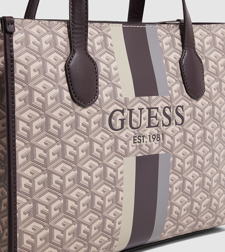 Buy Guess Monogram Patterned Mini Tote Bag In Brown | 6thStreet UAE