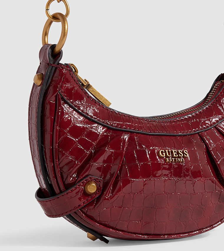 Buy Guess Croc Textured Crossbody Bag In Burgundy | 6thStreet Qatar