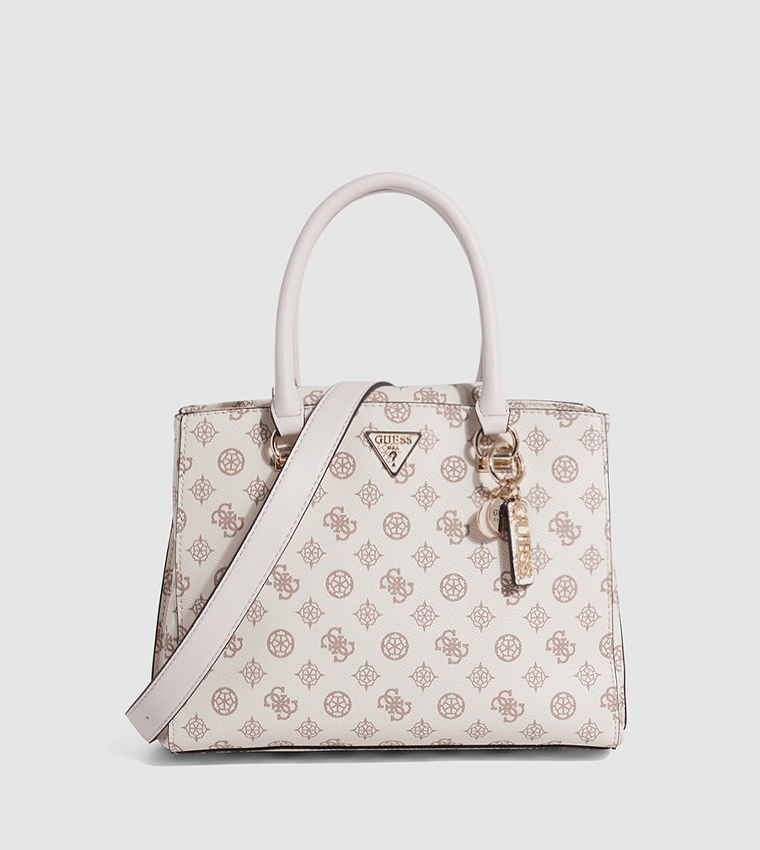 Buy Guess Monogram Patterned Satchel Bag In Cream | 6thStreet Bahrain