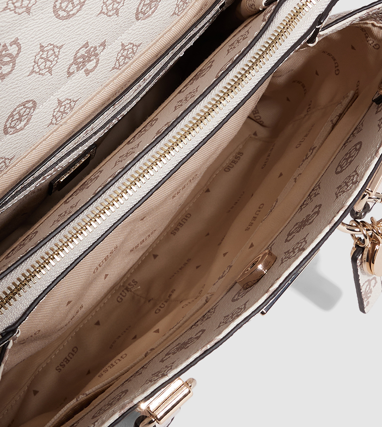 Buy Guess Monogram Patterned Satchel Bag In Cream | 6thStreet Bahrain