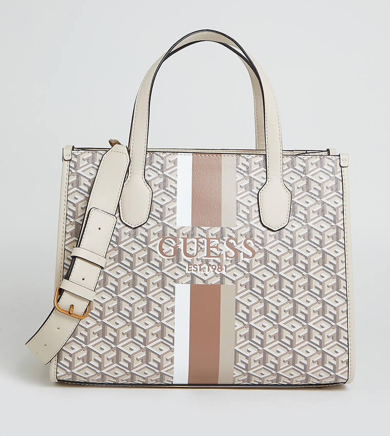 Buy Guess SILVANA Monogram Tote Bag In Beige | 6thStreet Kuwait