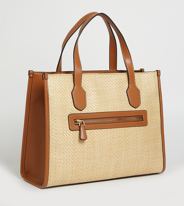 Buy Guess G STATUS Straw Tote Bag In Natural | 6thstreet Saudi Arabia