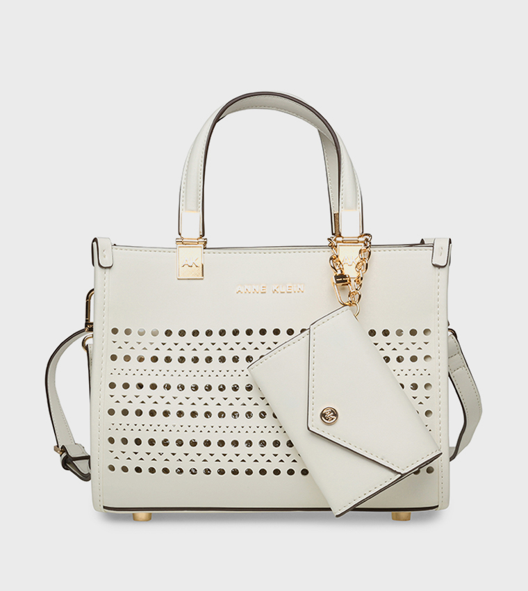 Buy Anne Klein Laser Cut Snap Button Satchel Bag In White | 6thStreet UAE