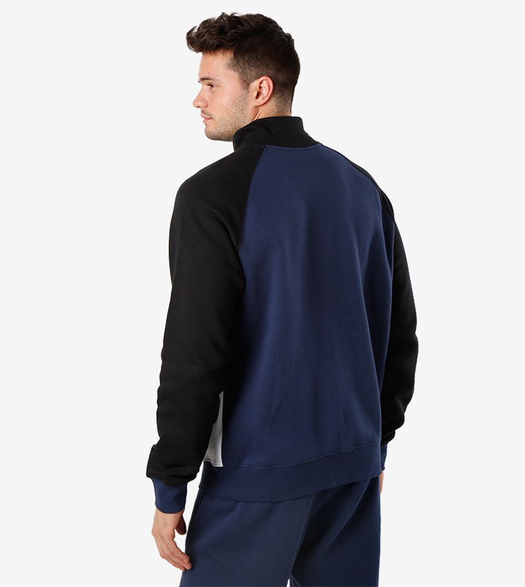 Buy Nike Colourblocked Fleece Sporty Jacket With Zip Up Neck Blue In ...