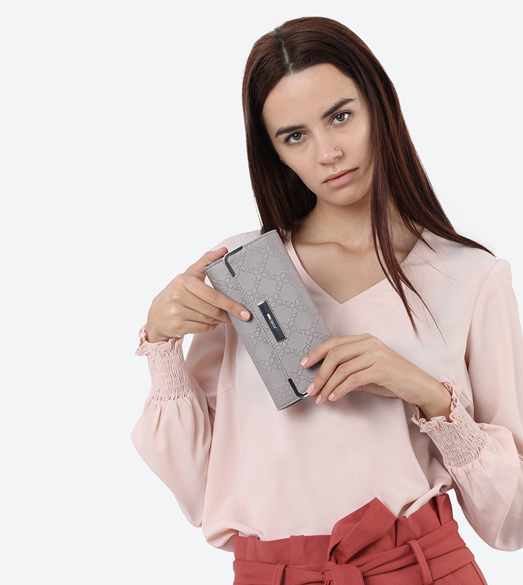 Buy Nine West Press Button Closure Wallet With Multiple Card Slots Grey ...