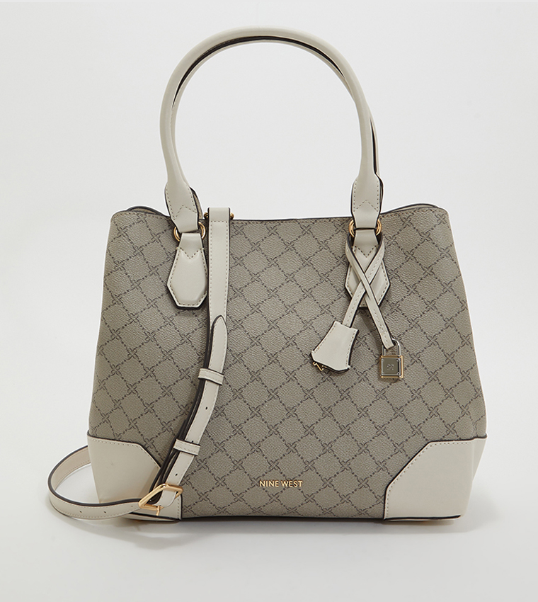 Buy Nine West Brooklyn Jet Set Carryall Printed Satchel Bag In Beige ...