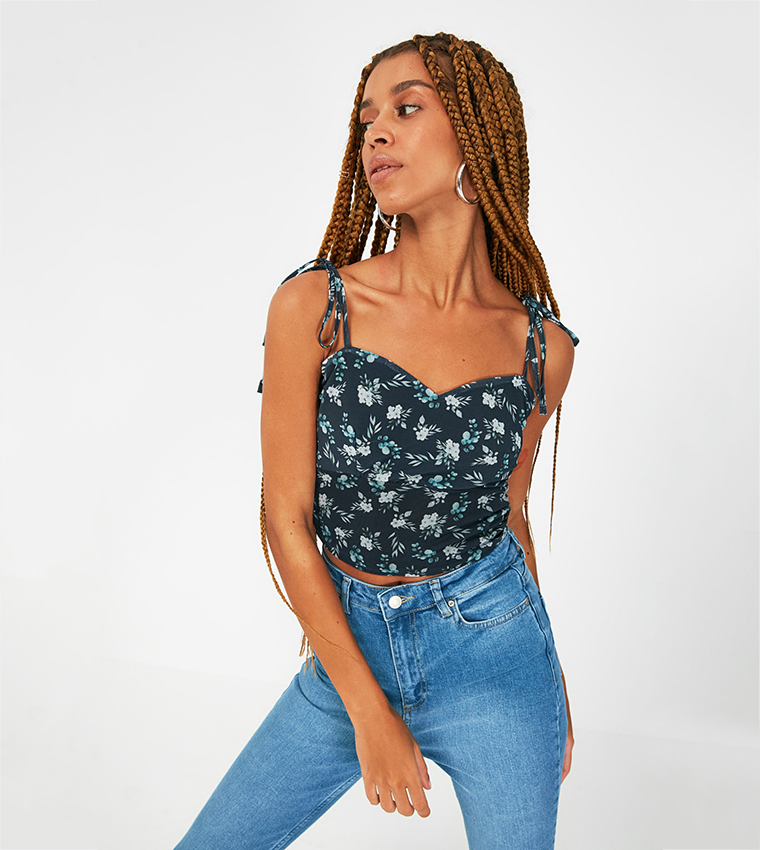 Buy Trendyol Floral Print Crop Top In Blue | 6thStreet UAE